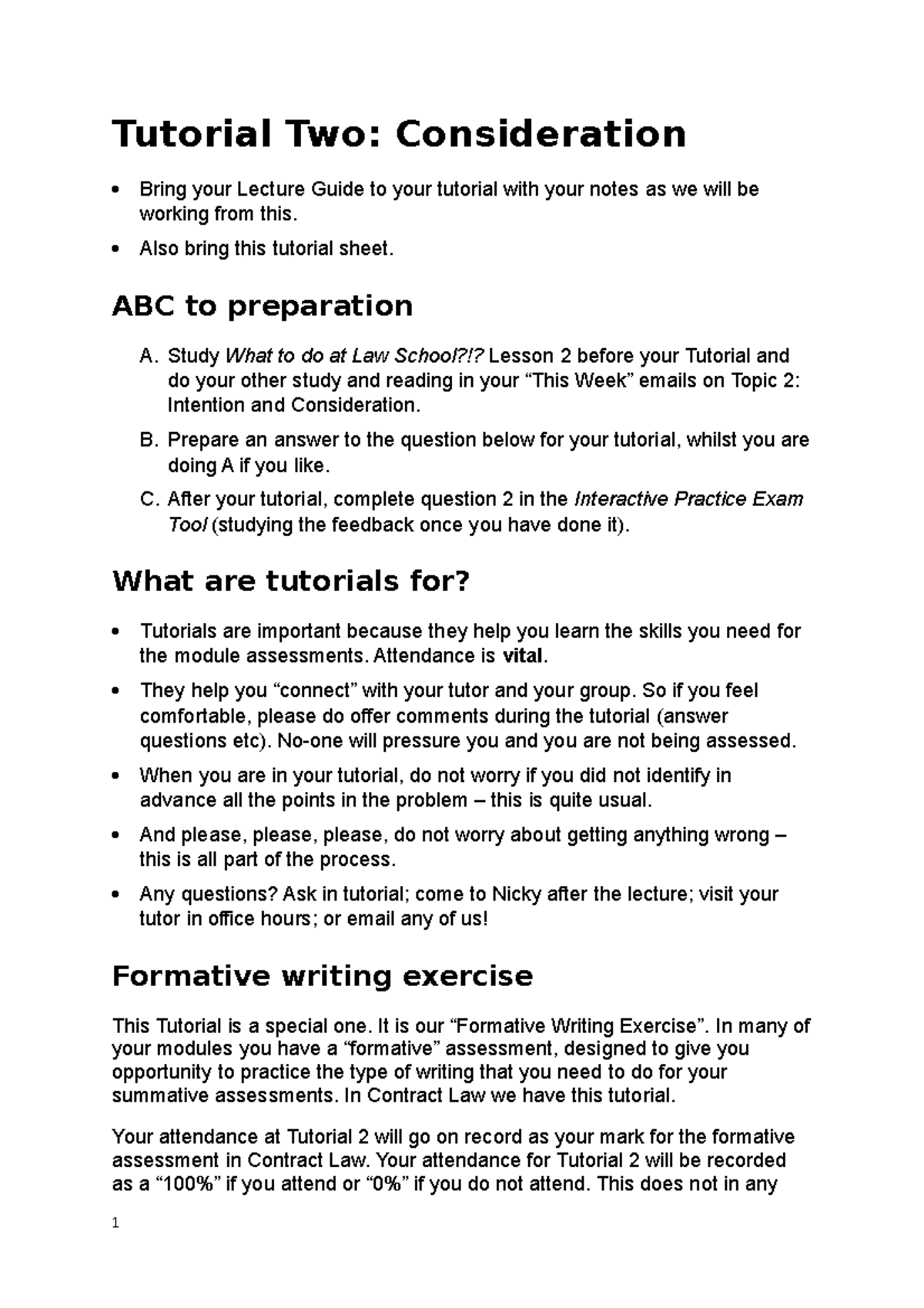 000000 Contract T2 Tutorial LW1130 Formative Exercise - Tutorial Two: Consideration Bring your ...