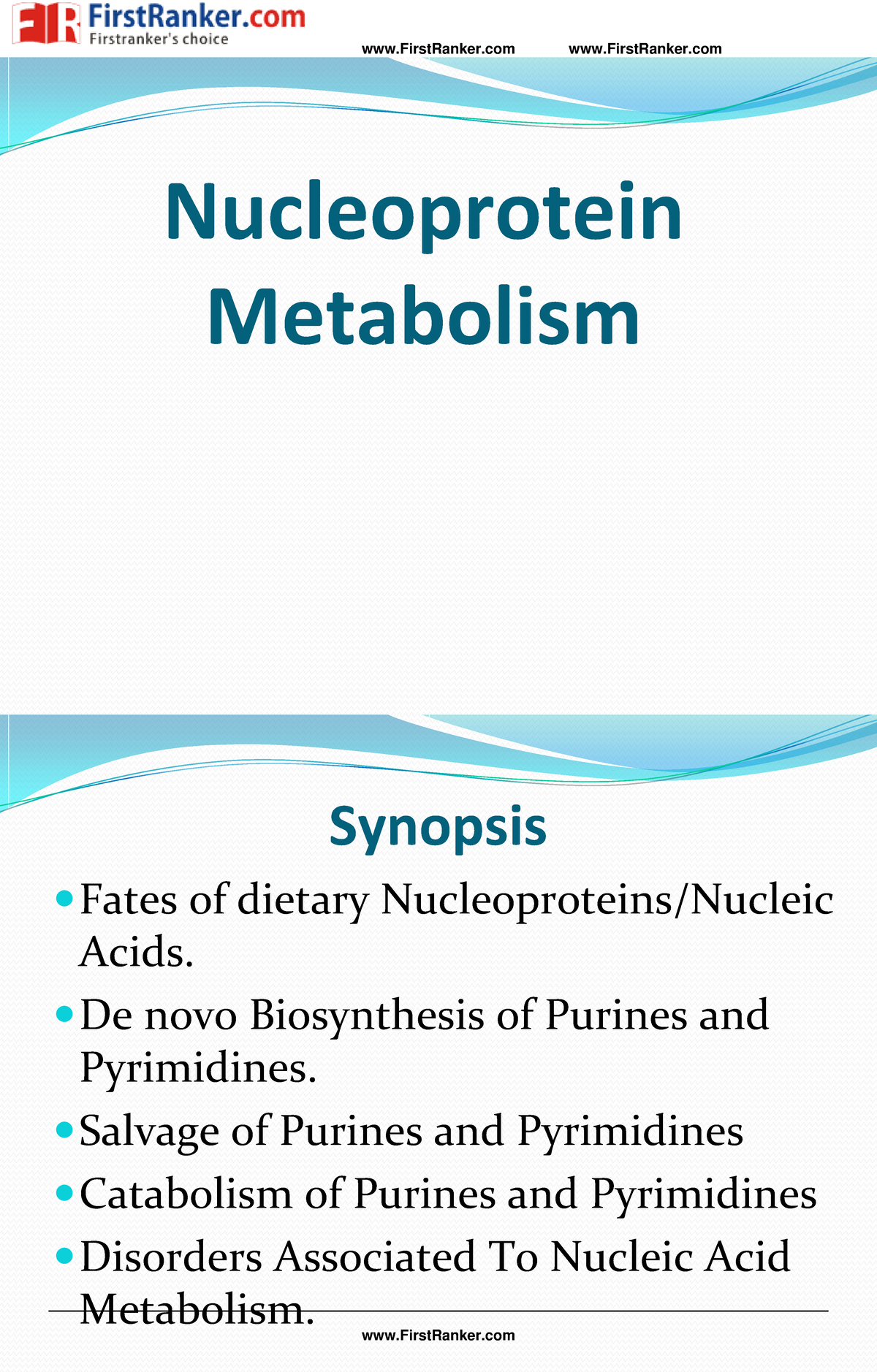 MBBS Biochemistry Topic WISE Nucleoprotein Metabolism - FirstRanker ...