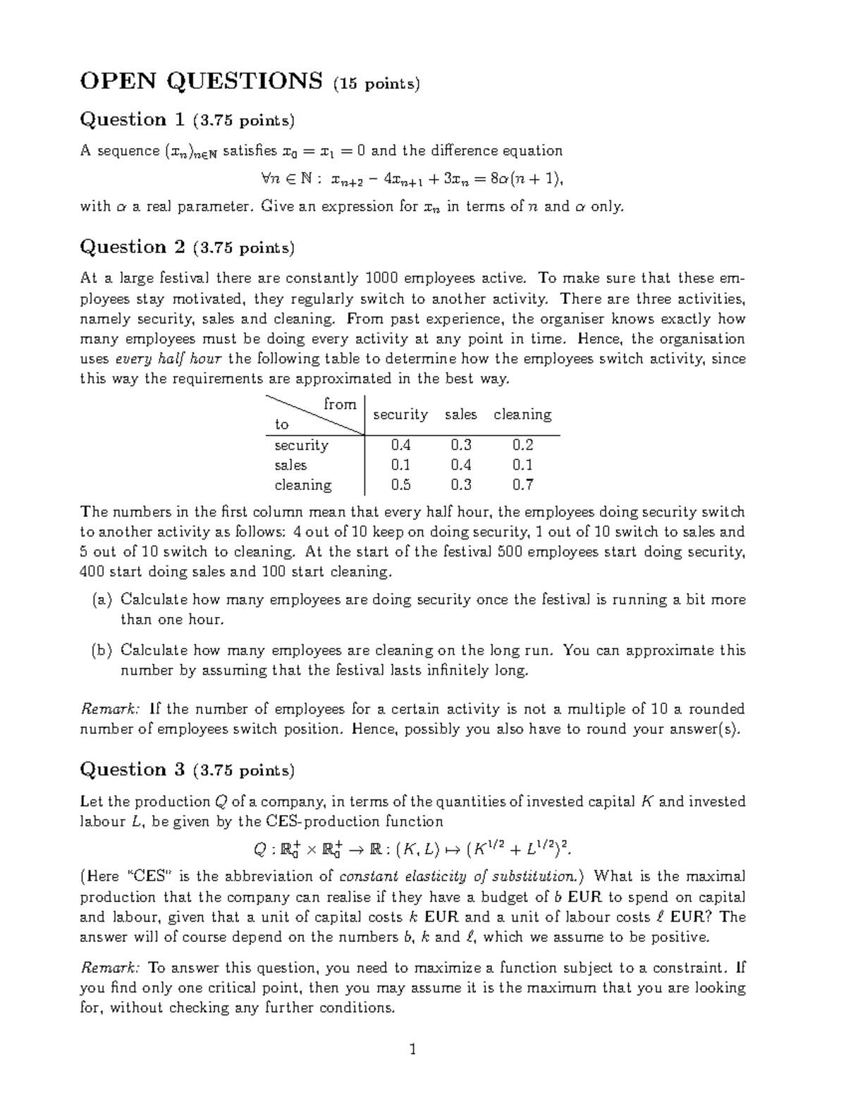 Exam Math BEII 2021August Sample Exam - OPEN QUESTIONS (15 points ...