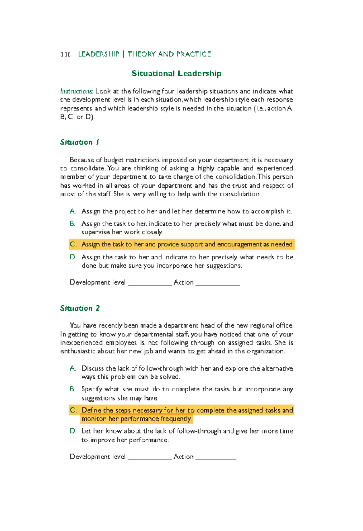 Situational Leadership - 116 LEADERSHIP THEORY AND PRACTICE Situational ...