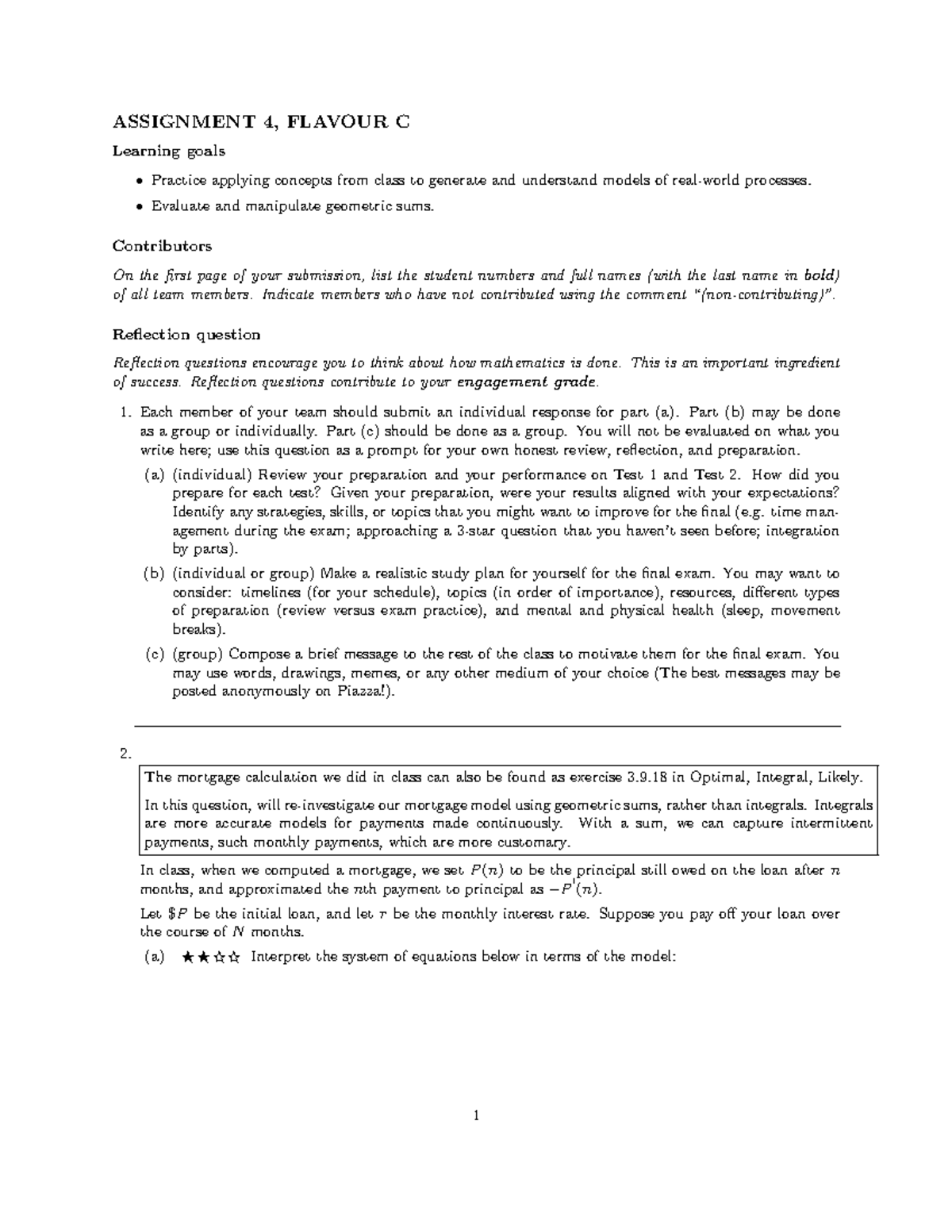 Group Assignment questions - ASSIGNMENT 4, FLAVOUR C Learning goals ...