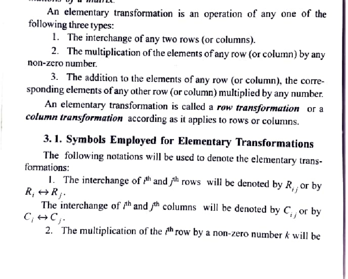 Matrices 2 - An elementary transformation is an operation of any one of the following three ...
