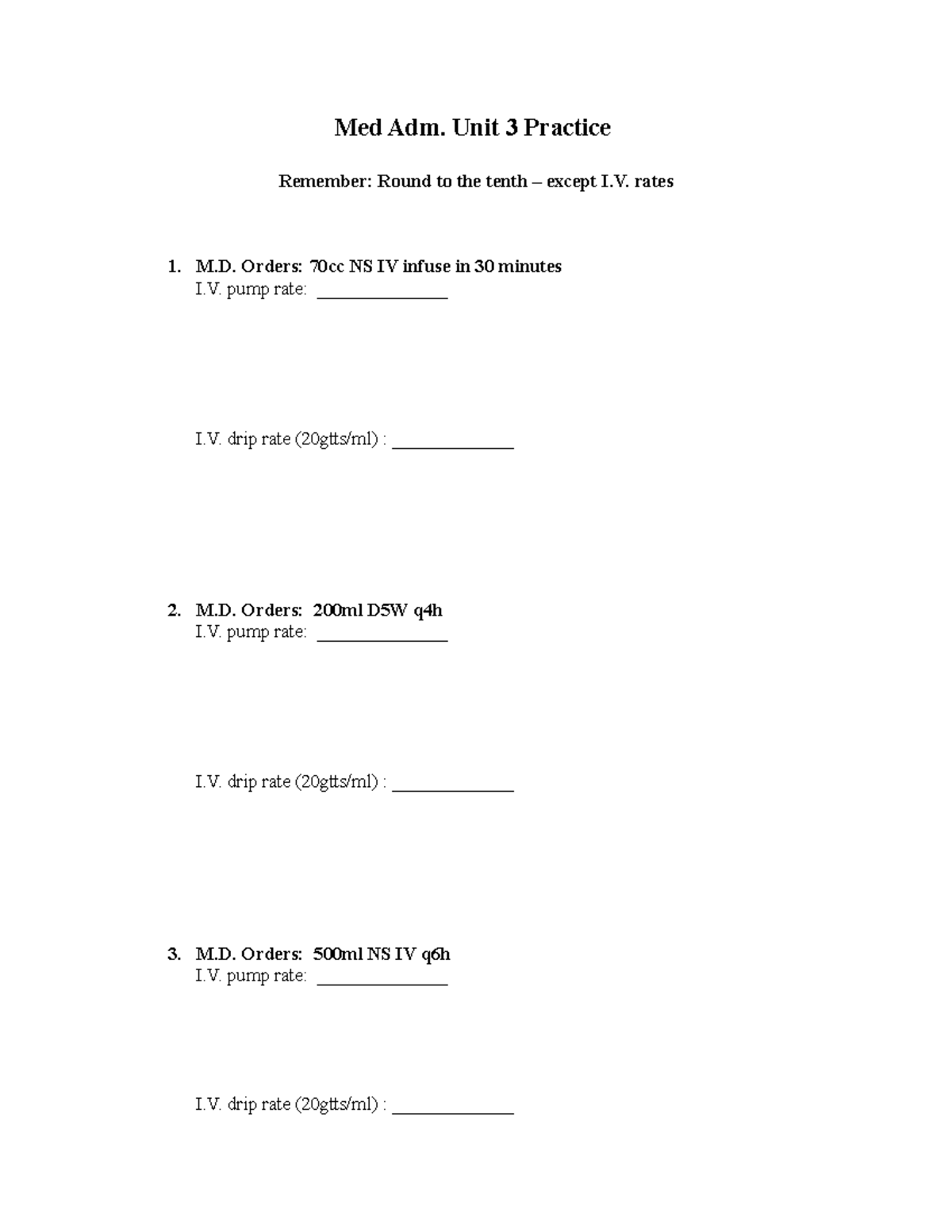 Med Adm Unit 3Practice 1st Worksheet - Med Adm. Unit 3 Practice ...