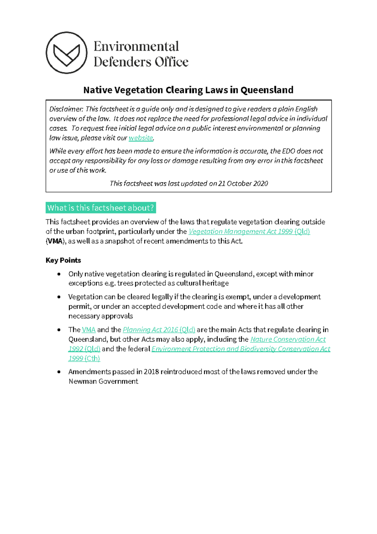 191127 Native Vegetation Clearing Laws in Queensland - Native ...