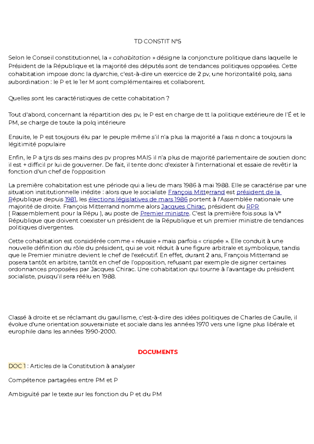 TD Constit N°5 - TD qui consacre le lien entre le Premier Ministre et le Président - TD CONSTIT ...