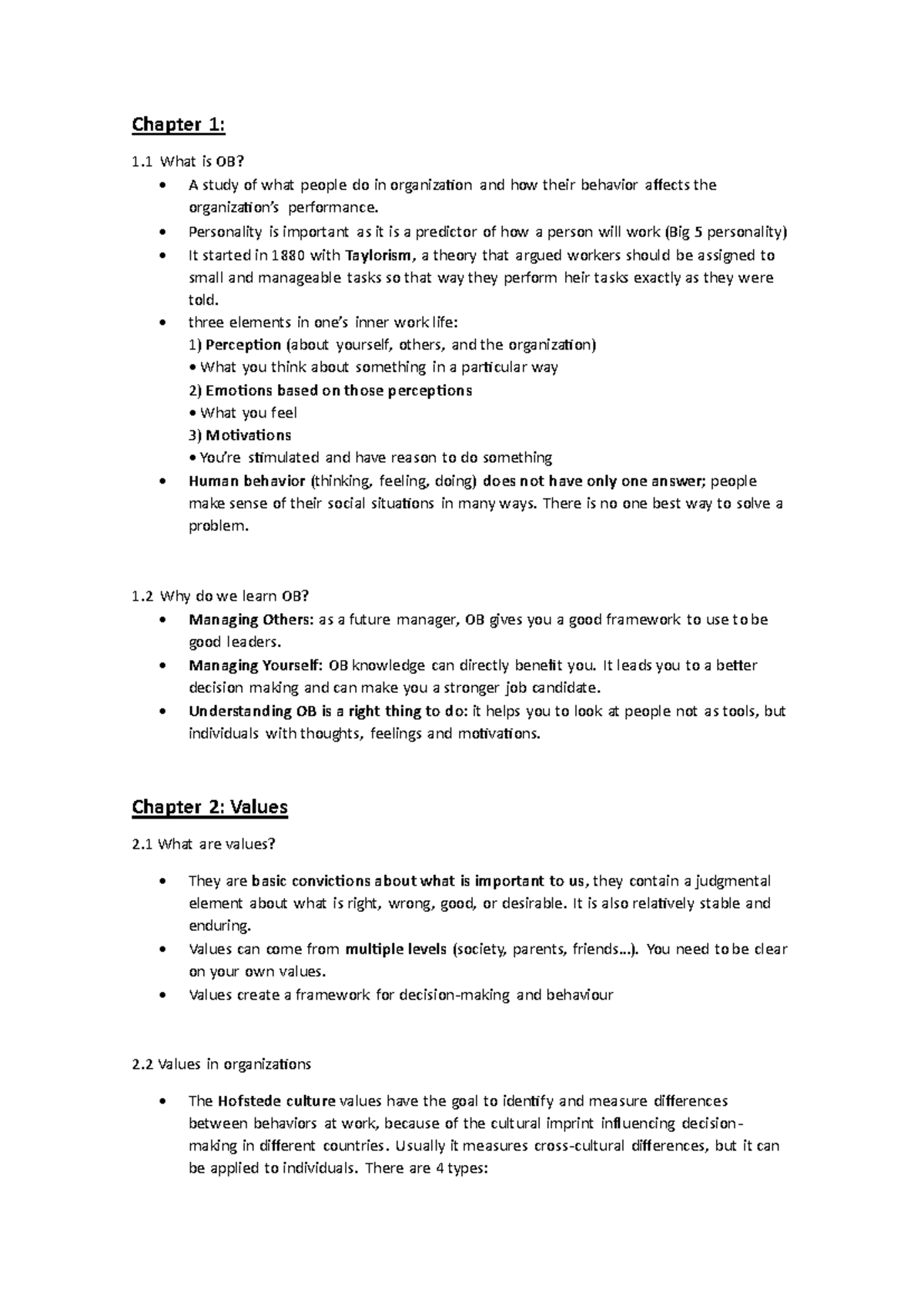 Apuntes OB - Notes OB - Summary Organizational Behaviour - Chapter 1: 1 ...