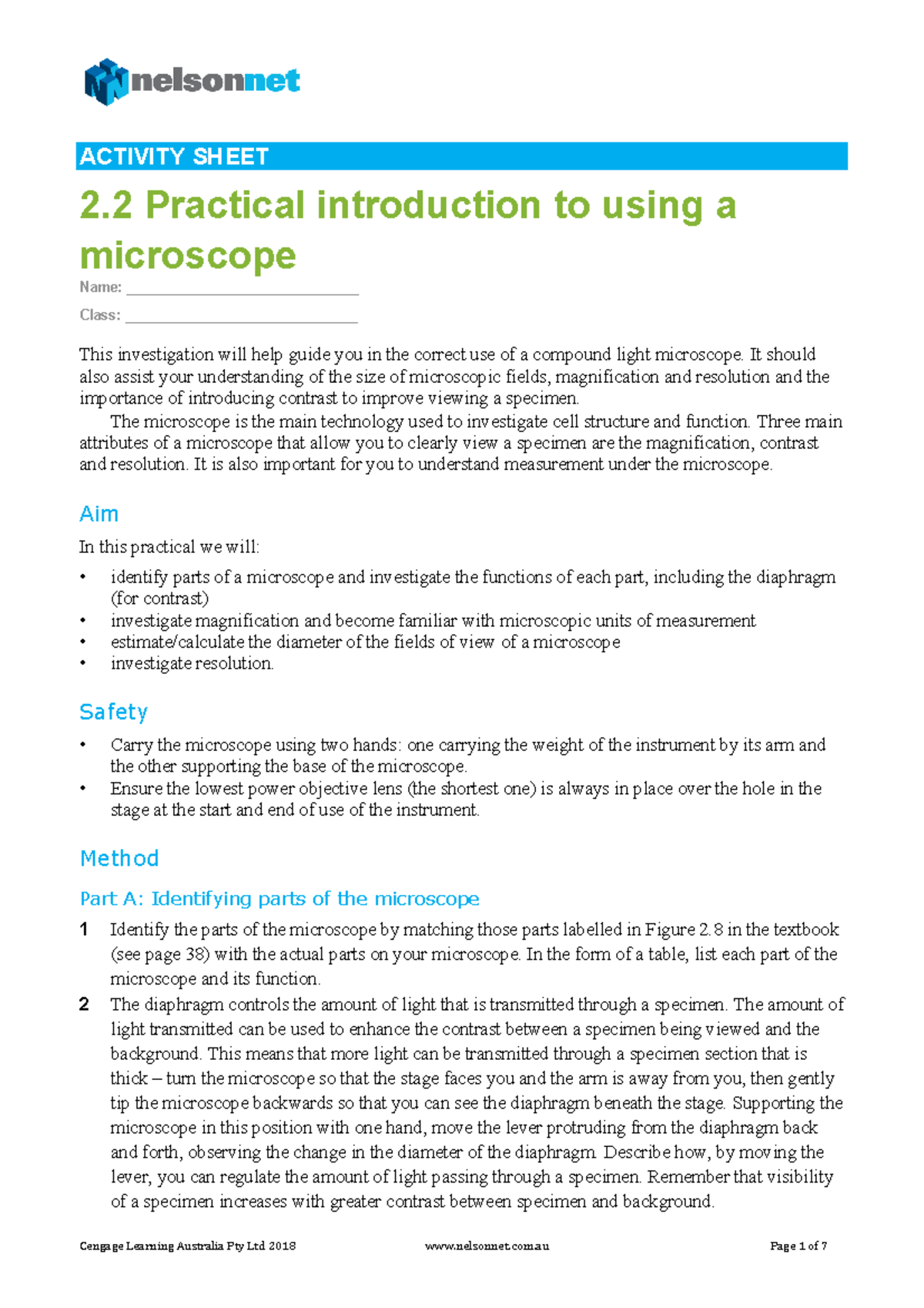 Using microsopes - want free notes - ACTIVITY SHEET 2 Practical ...