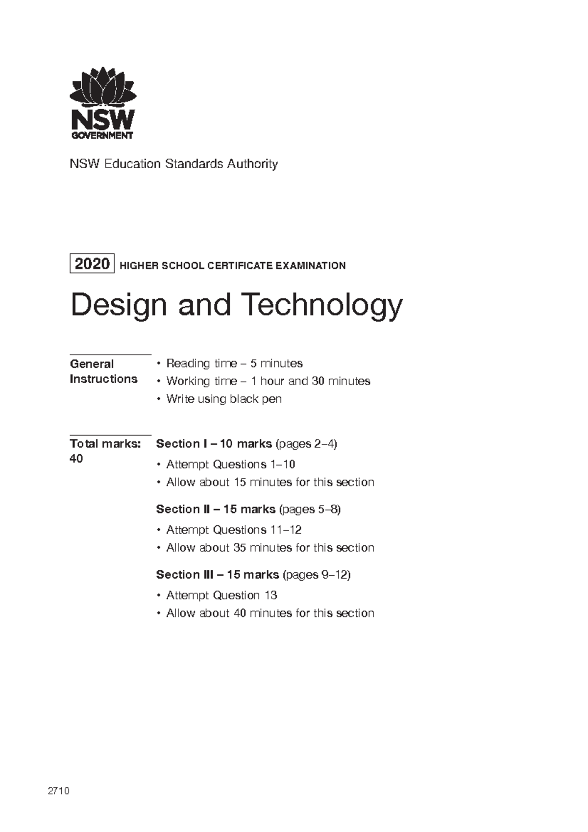 2020 HSC Design and Technology Final Exam Practice Paper - Studocu