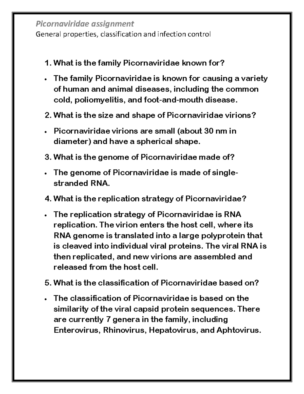Picorna - General properties, classification and infection control What ...