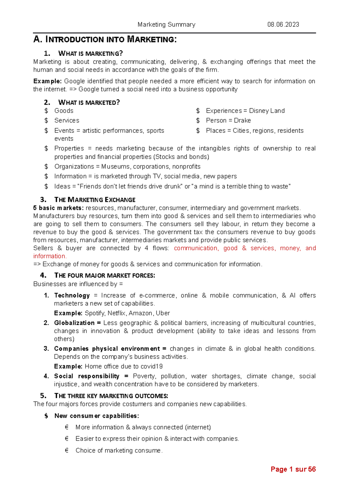 Marketing Summary - Sommersemester - A. INTRODUCTION INTO MARKETING: 1 ...