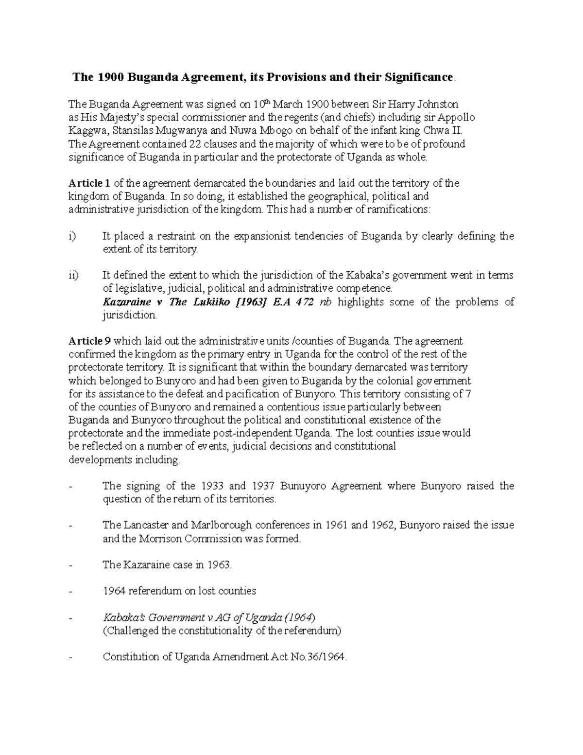 The 1900 Buganda Agreement - The 1900 Buganda Agreement, its Provisions ...
