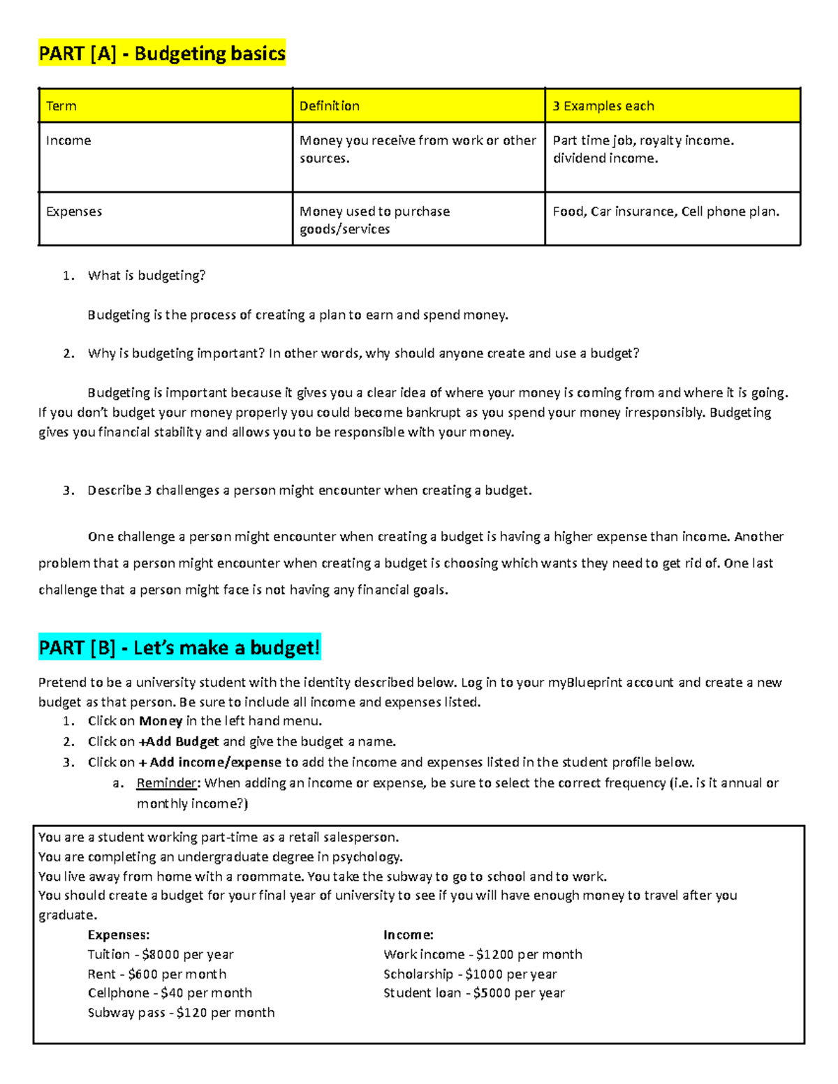 Budgeting basics - PART [A] - Budgeting basics Term Definition 3 ...