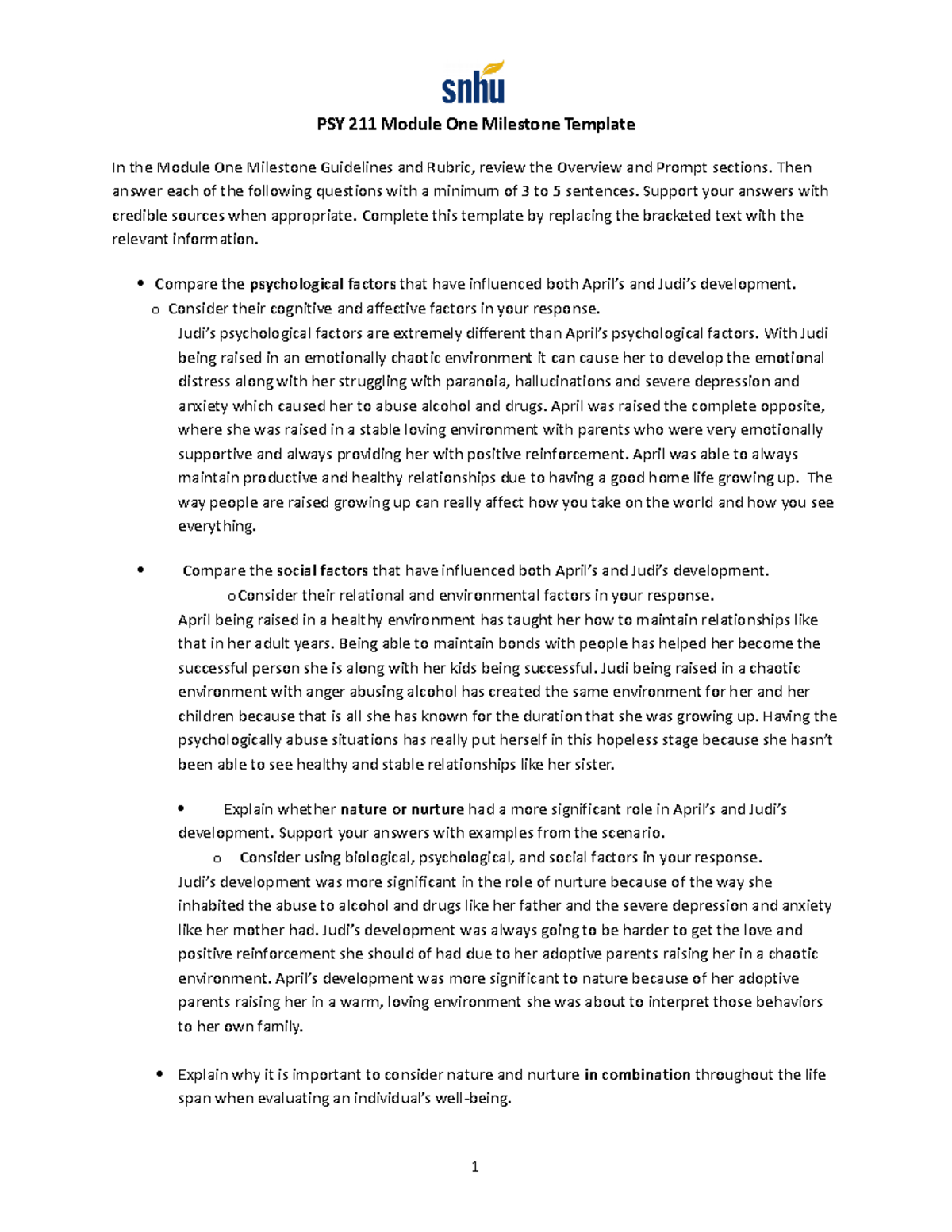 PSY 211 Module One Milestone - Then answer each of the following ...