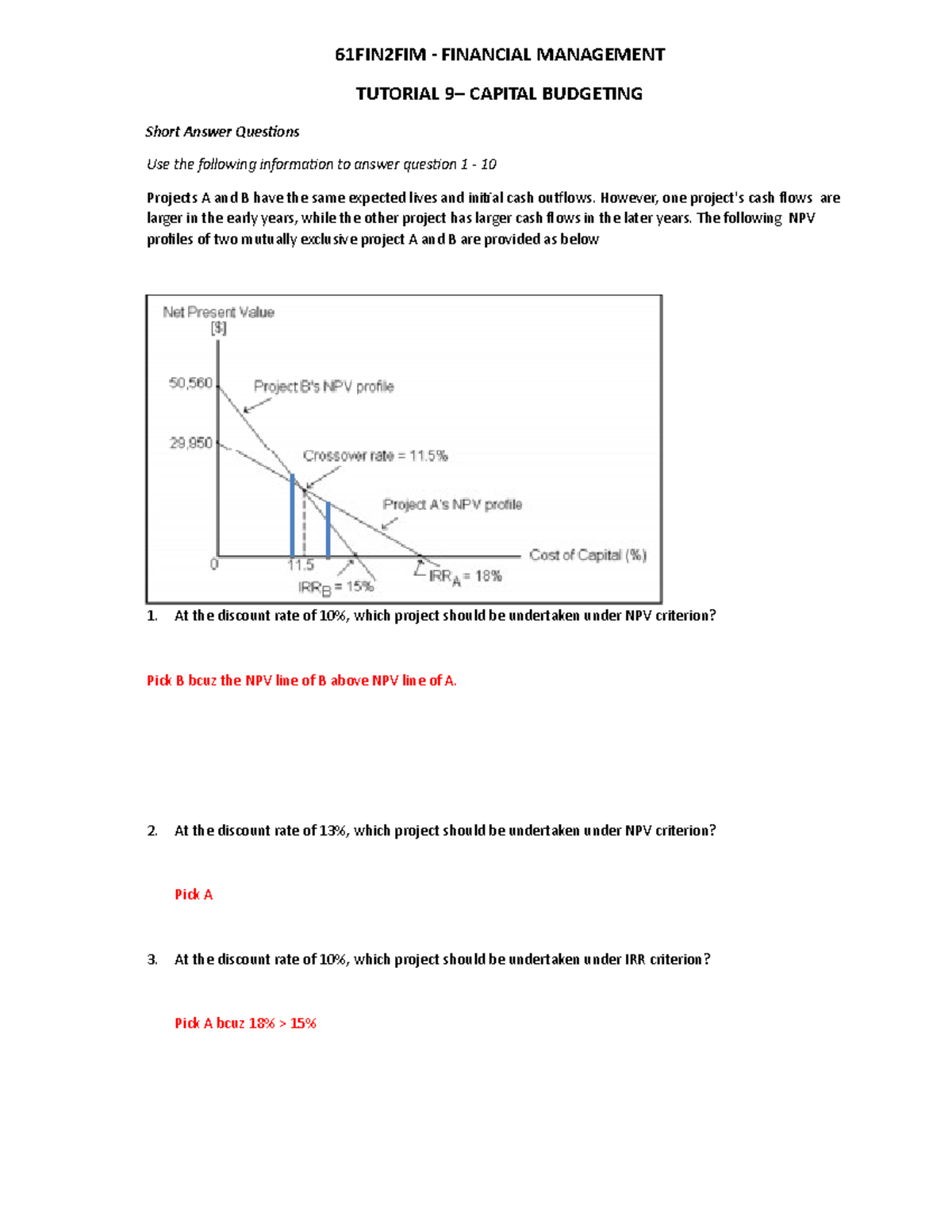 Tutorial 9 - financial management - 61FIN2FIM - FINANCIAL MANAGEMENT ...
