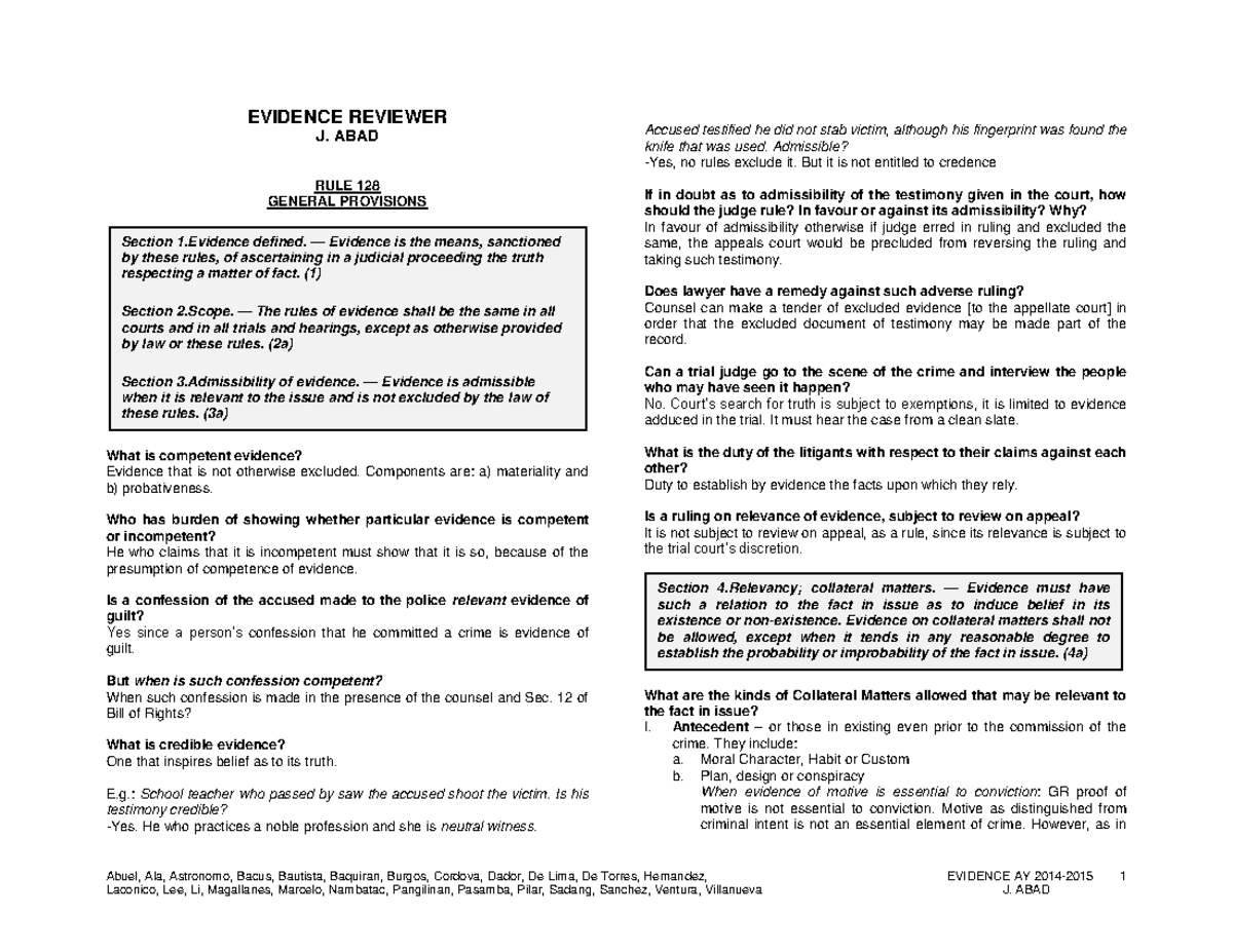 Evidence reviewer j abad 2014 - Abuel, Ala, Astronomo, Bacus, Bautista ...