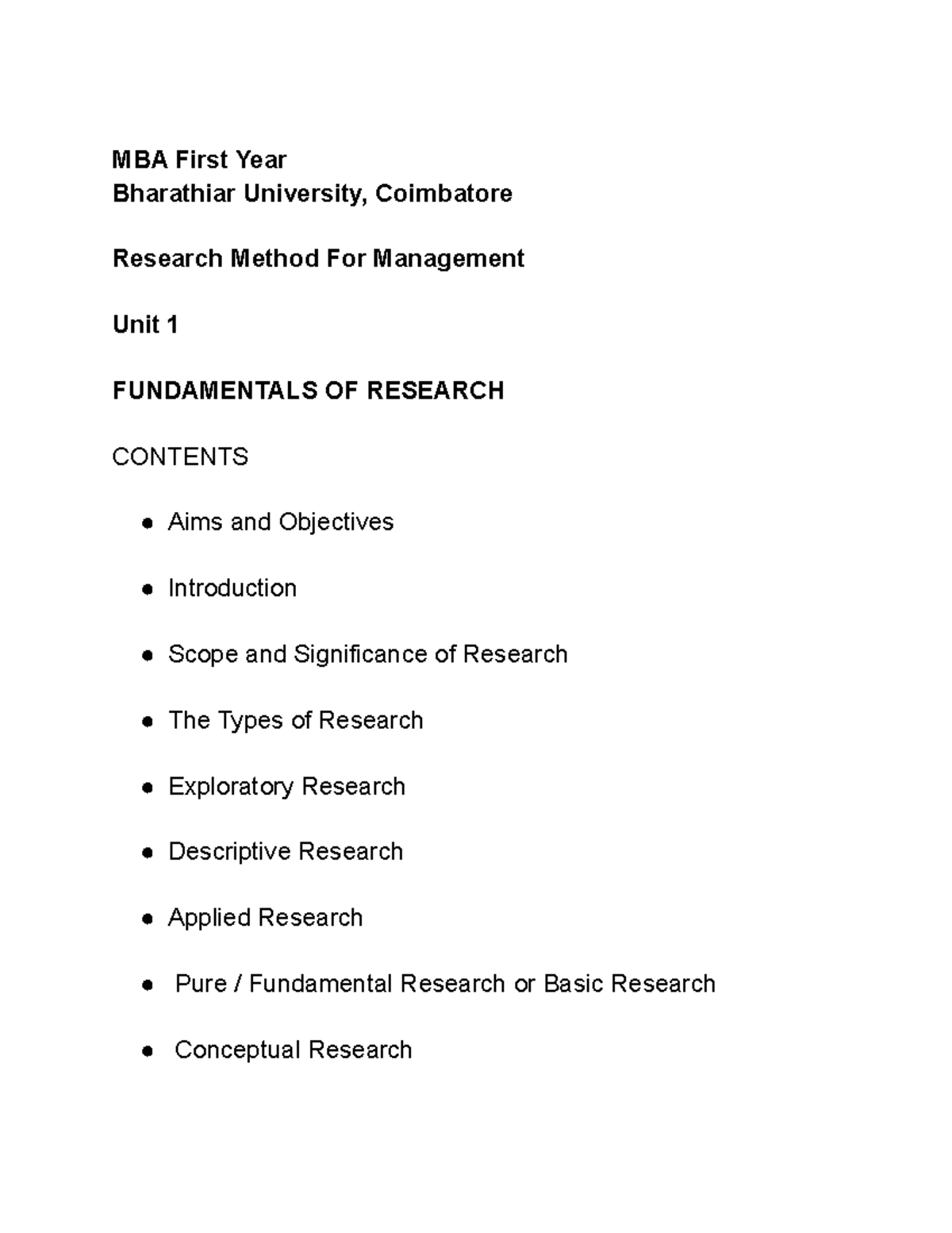 MBA First Year Research Method For Management - MBA First Year ...