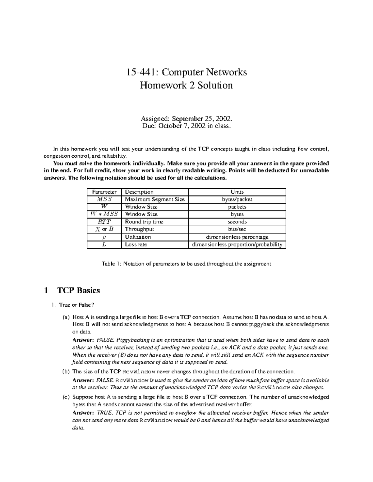Hw2-sol - Homework - 15-441: Computer Networks Homework 2 Solution ####### Assigned: September ...