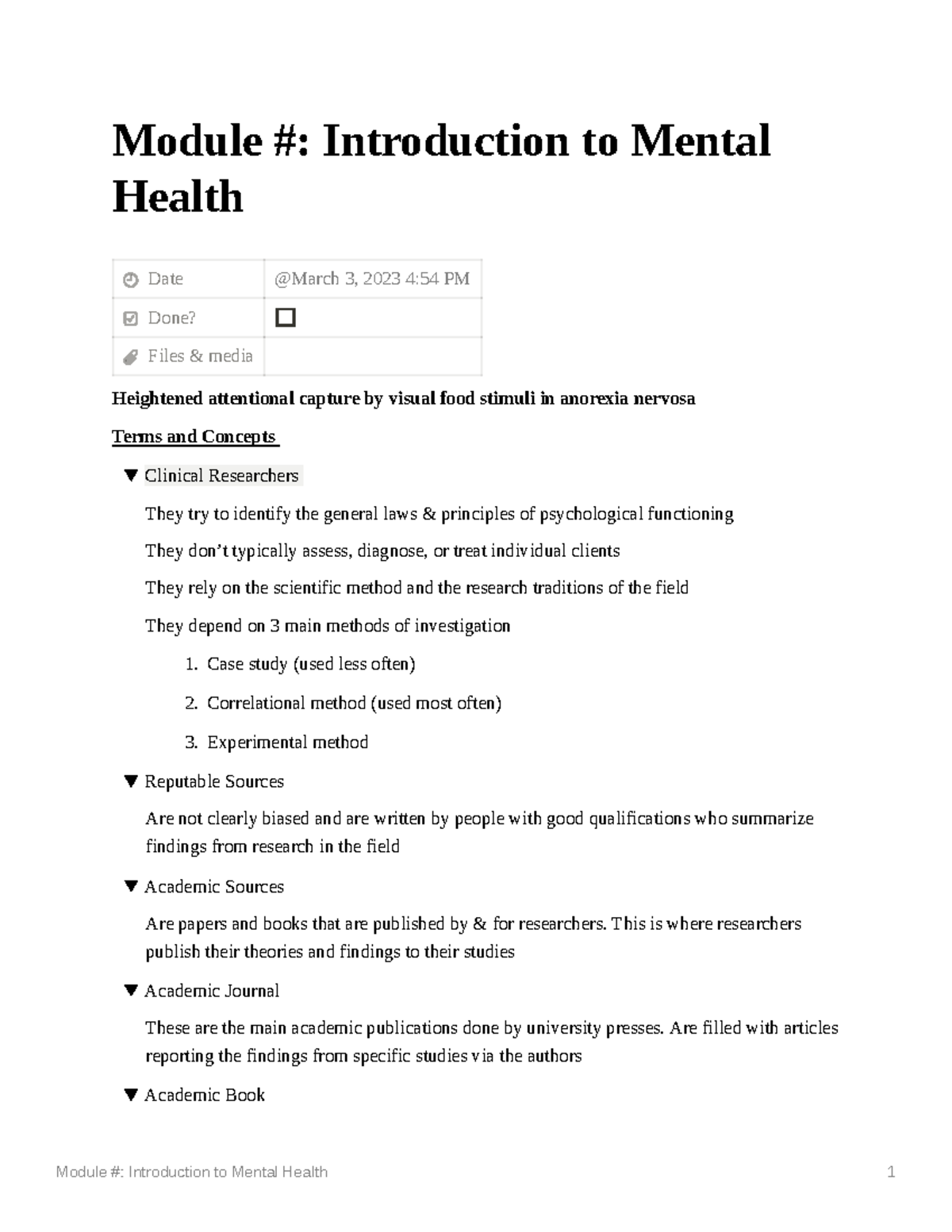 Module Introduction to Mental Health - Module #: Introduction to Mental ...