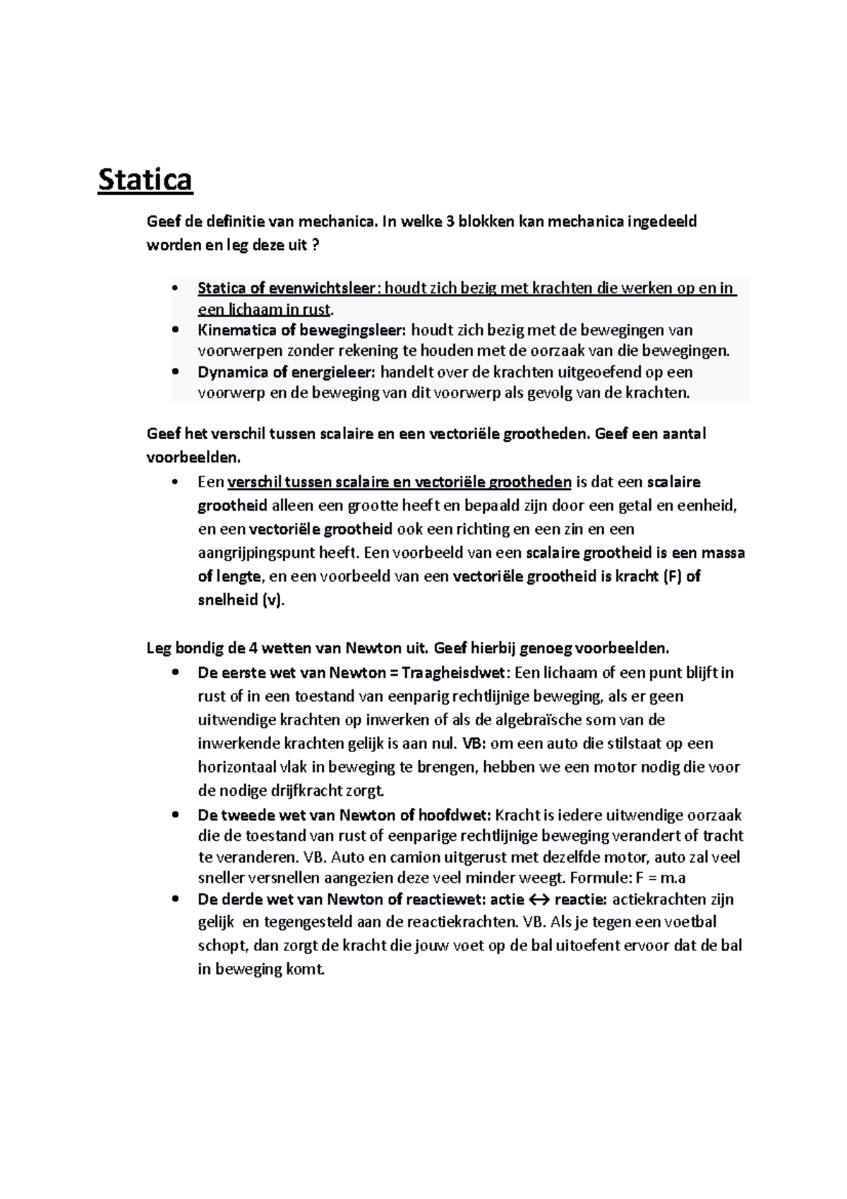 Examen Theorievragen Mechanica oplossing - Statica Geef de definitie ...