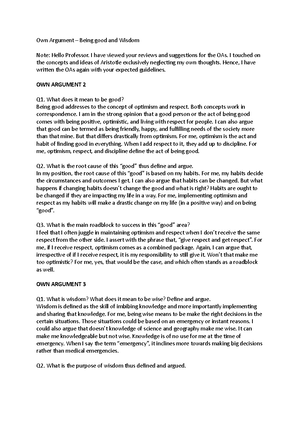 OA - Wisdom - Own Argument # Wisdom 1. What is wisdom; what does it ...