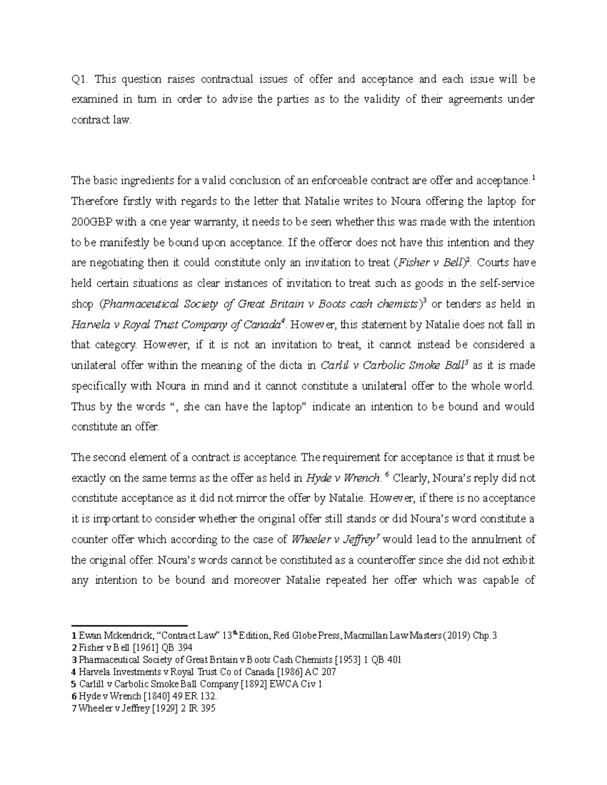 Contract Law City University - Q1. This question raises contractual ...