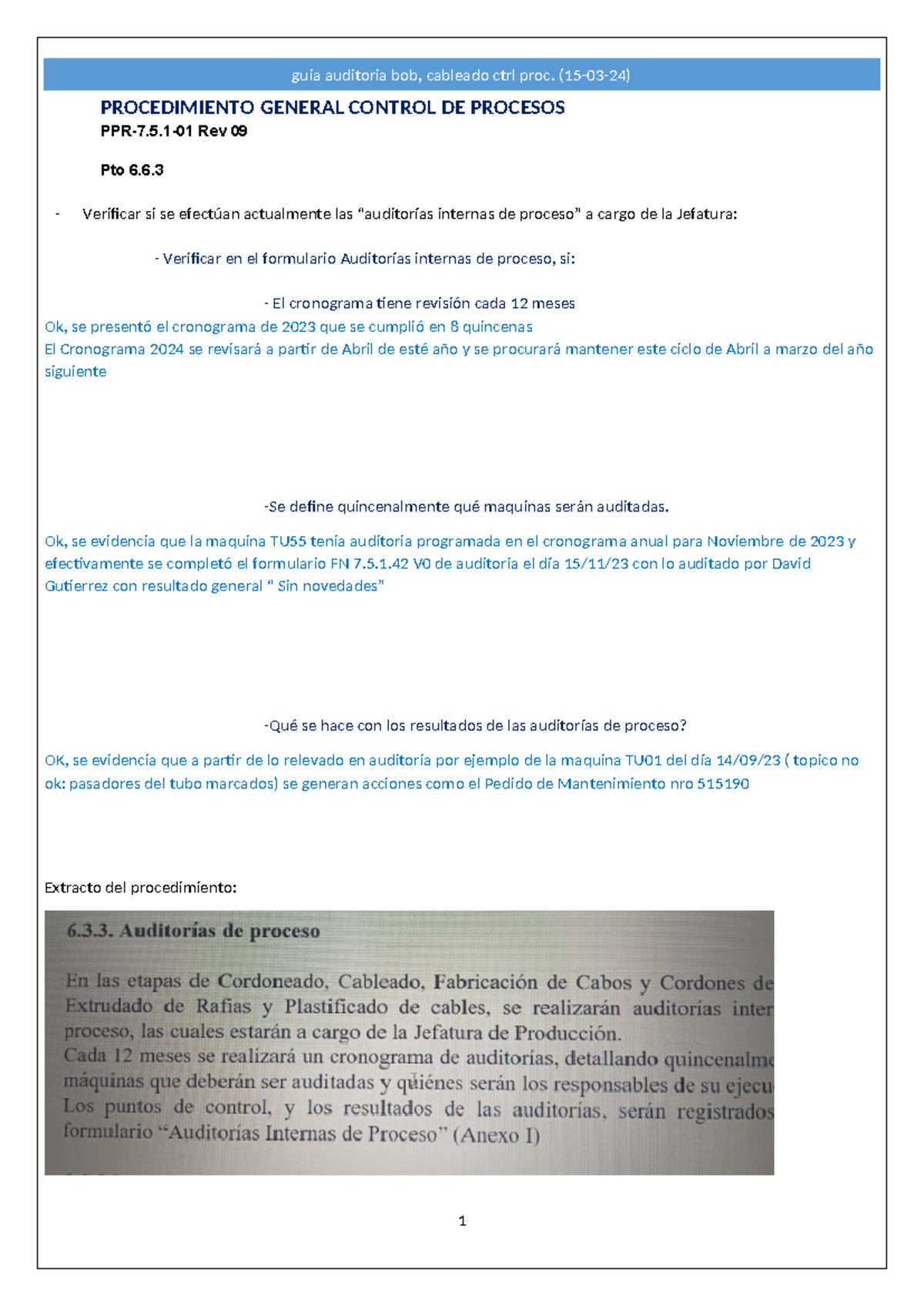 Guia Audit Bobinado, Cableado, Ctrl Proc (15-03-24) - PROCEDIMIENTO GENERAL CONTROL DE PROCESOS ...
