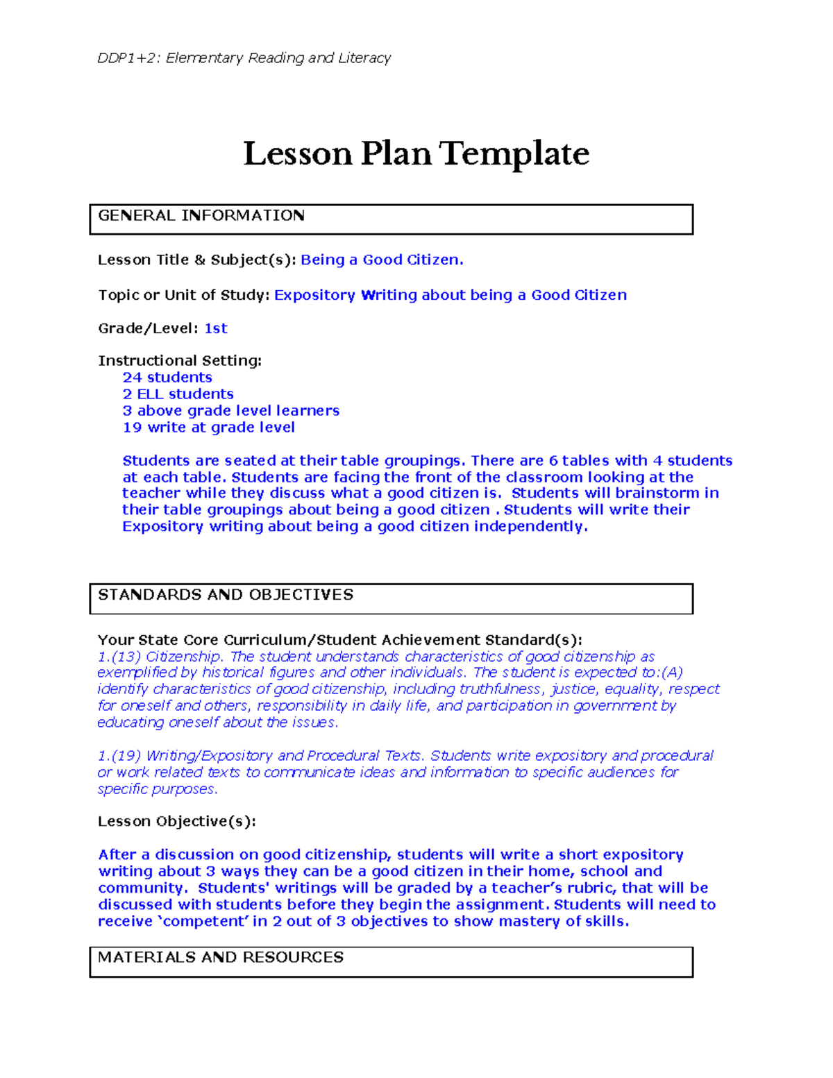 C732 Task 2 Writing Task Lesson Plan Ddp12 Elementary Reading And Literacy Lesson Plan