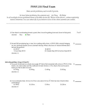 Exam 3 - Exam 3 PHSX 211 - PHSX 211 midterm Exam 3 Here are 25 problems ...