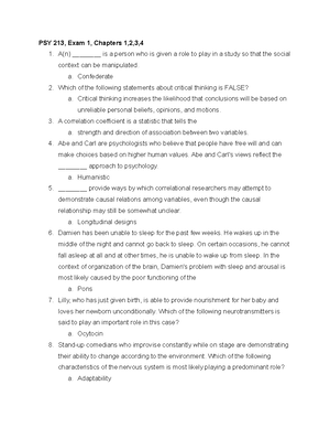 PSY 213 Exam 4 - Practice multiple choice exam with answers. This exam ...