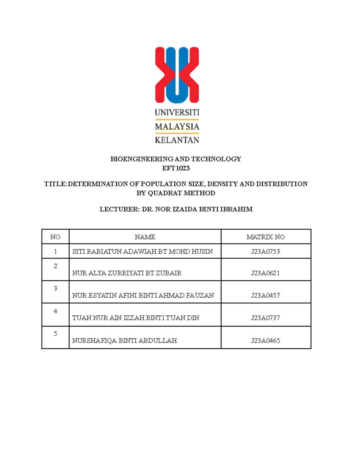 Lab report rat dissection - BIOENGINEERING AND TECHNOLOGY EFT TITLE ...
