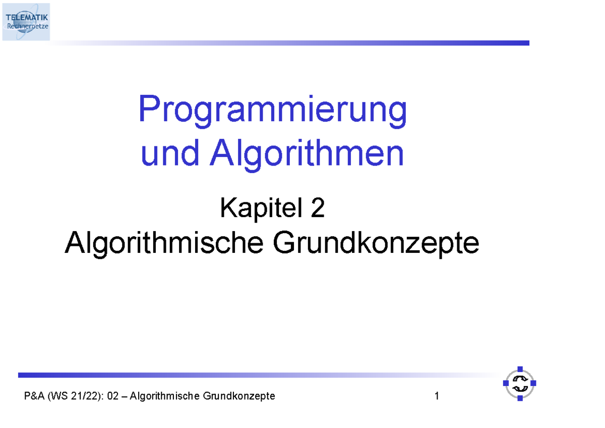 W1 pua - Vorlesungsnotizen 1 - Programmierung und Algorithmen Kapitel 2 ...