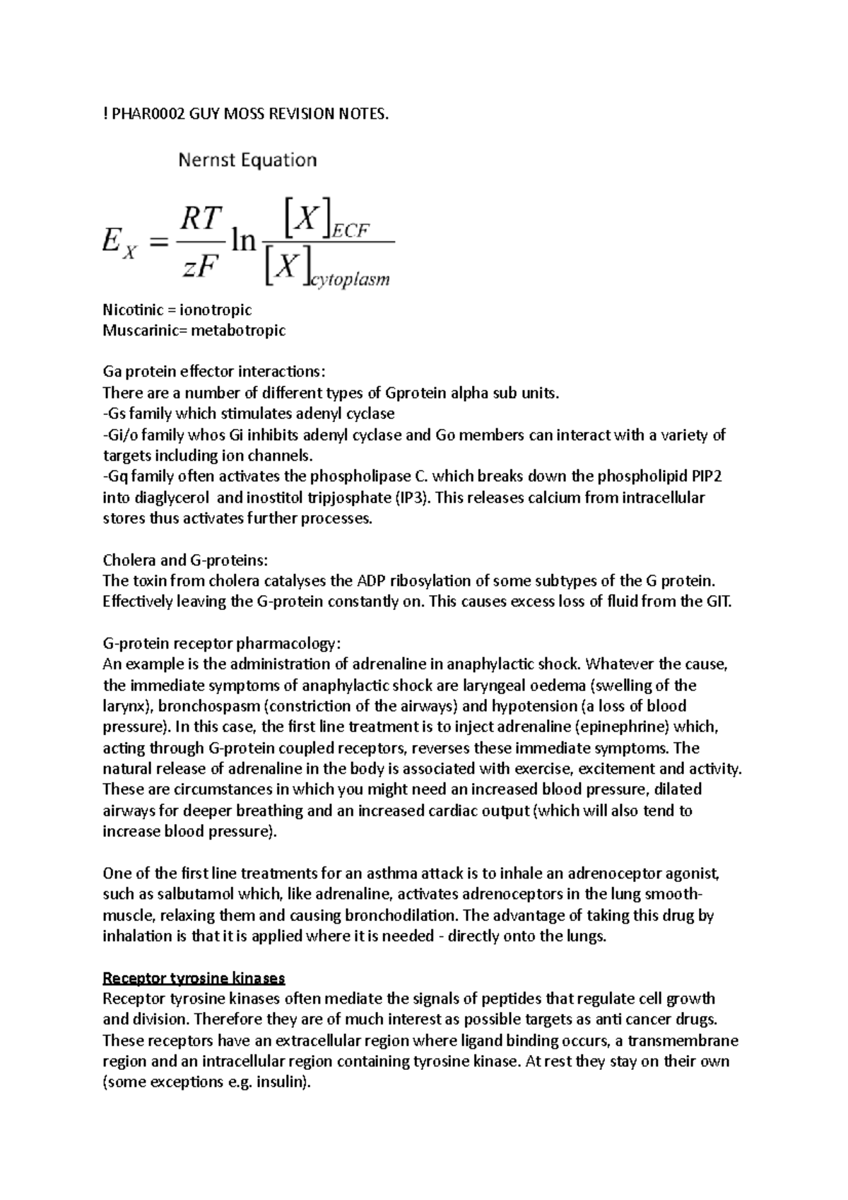 PHAR0002 GUY MOSS Revision Notes - ! PHAR0002 GUY MOSS REVISION NOTES ...
