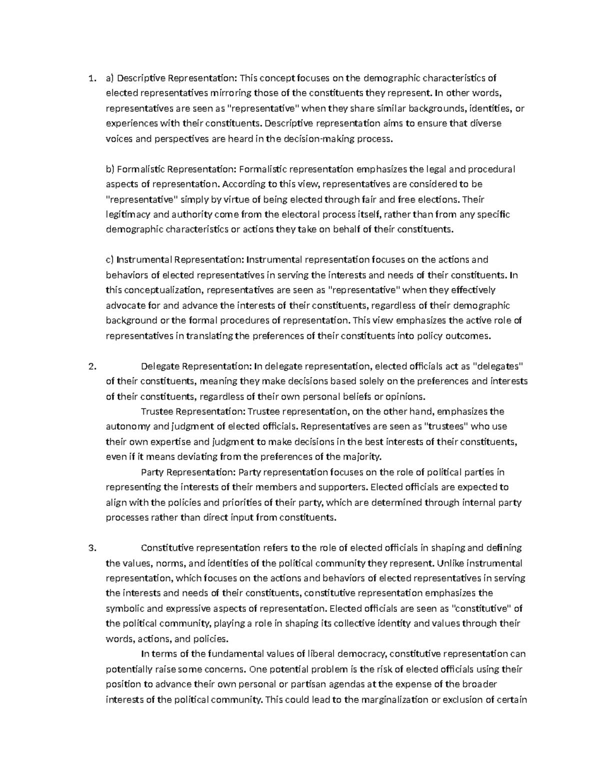 Tele quiz unit 4 - a) Descriptive Representation: This concept focuses ...