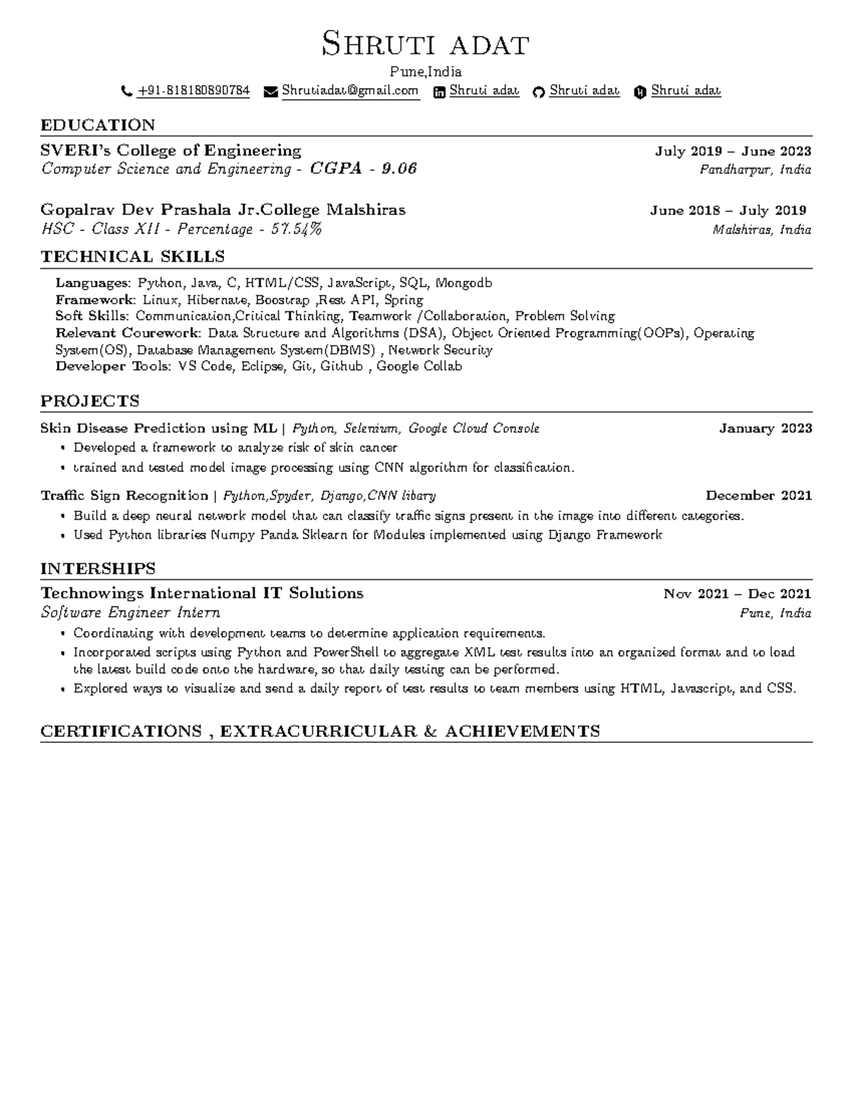 Abey Resume Template Shruti Adat Puneindia Ó 91 818180890784 R Shrutiadatgmail ° Shruti 