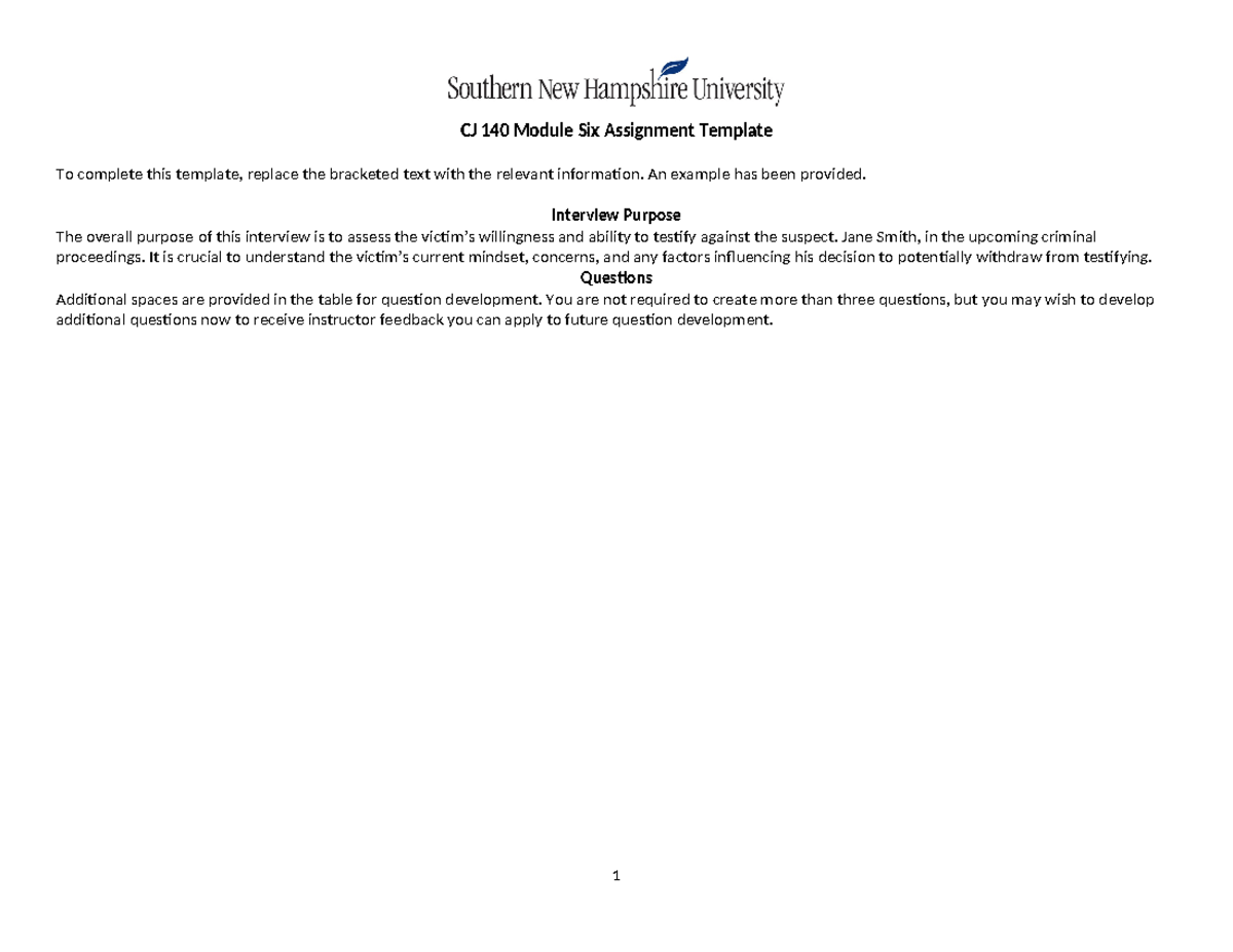 CJ 140 Module Six Assignment Template - An example has been provided ...