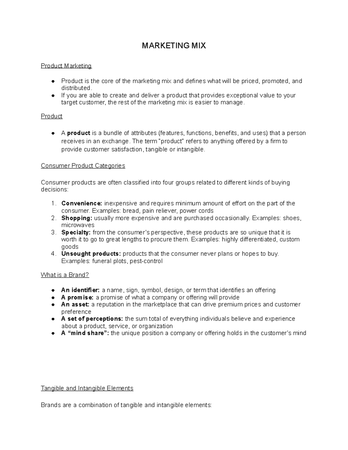 Intro to Business Chapter 14 Part 1 Notes - MARKETING MIX Product ...