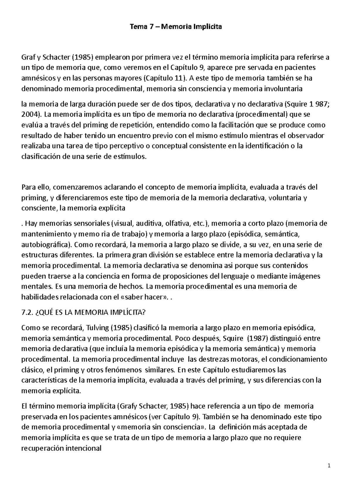Memoria T7 Memoria implicita - Tema 7 – Memoria Implicita Graf y ...