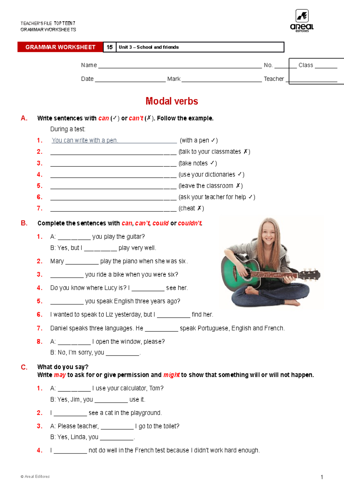 Ae tt721 grammar worksheet 15 - TEACHER’S FILE TOP TEEN 7 GRAMMAR ...