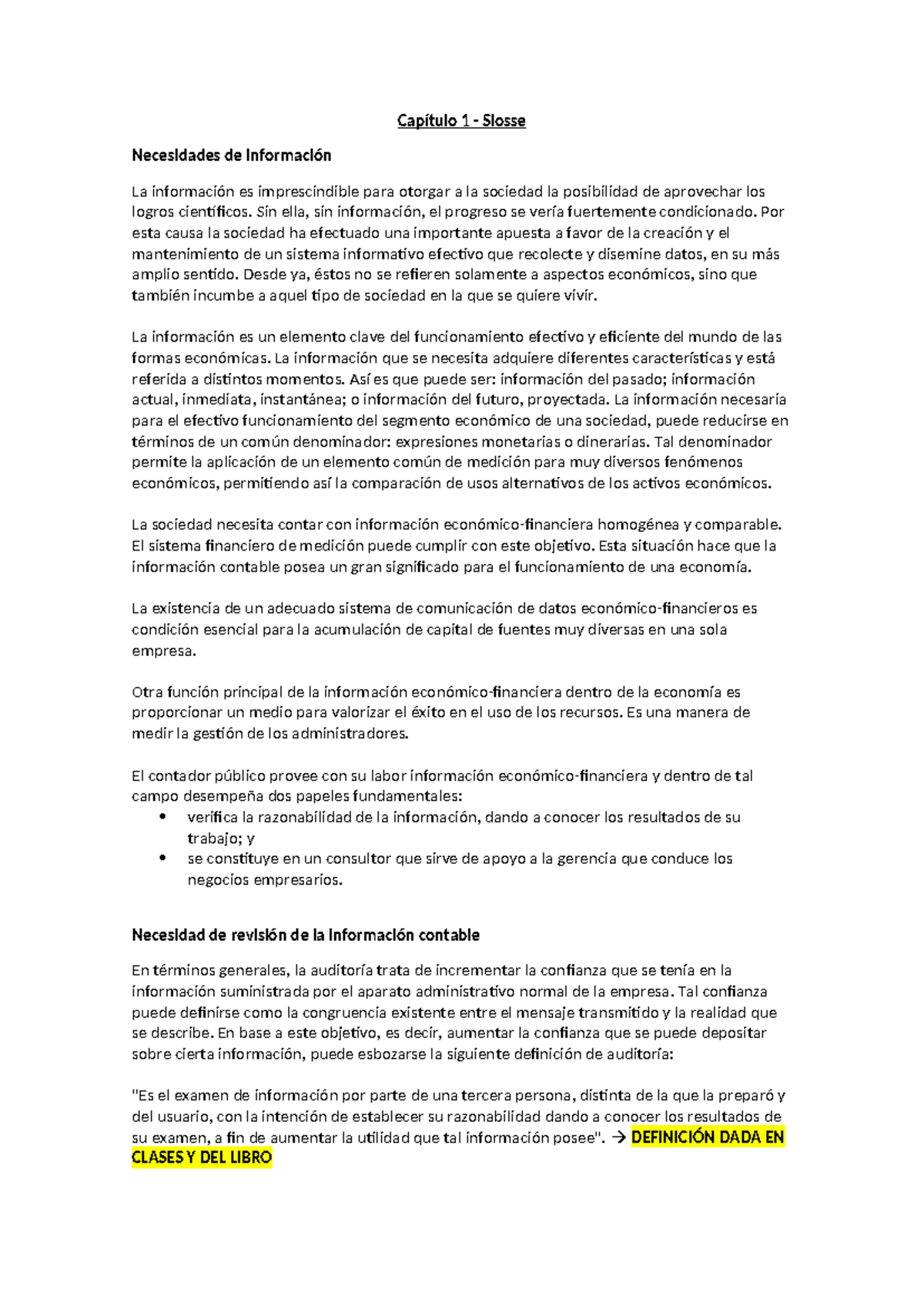 Cap 1 y 2 - Slosse - Capítulo 1 - Slosse Necesidades de información La ...