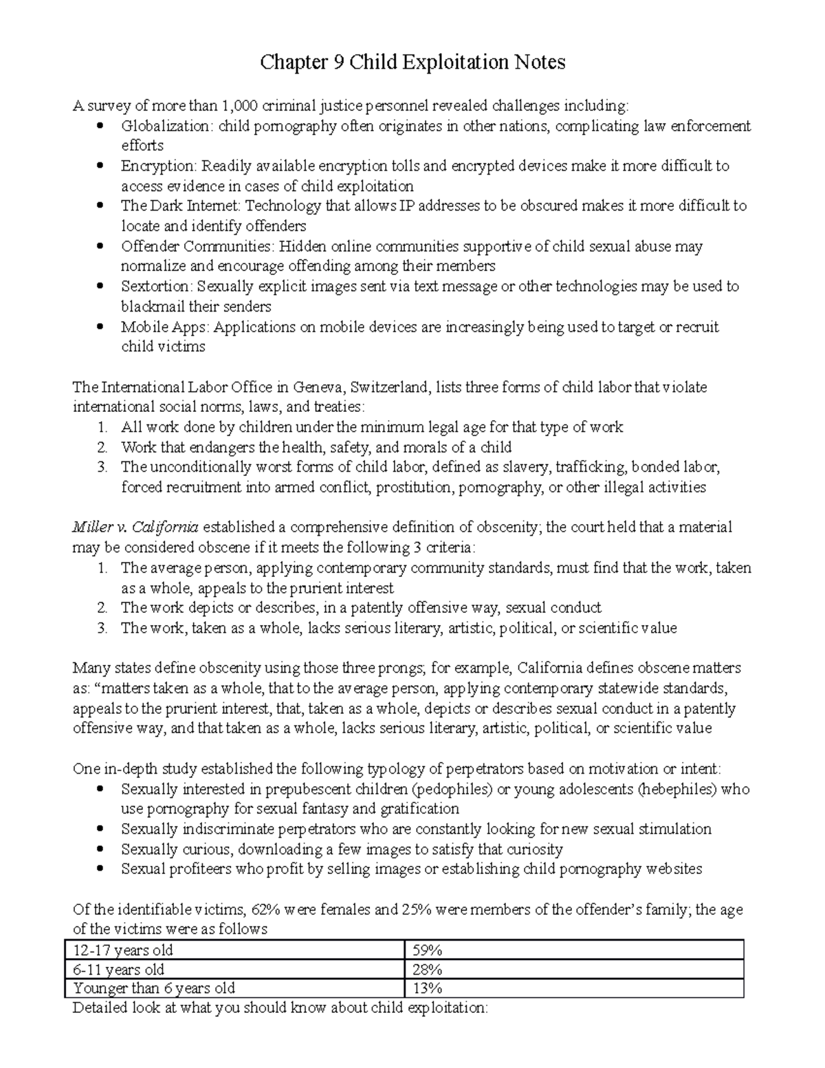 Chapter 9 Child Exploitation Notes - All work done by children under ...