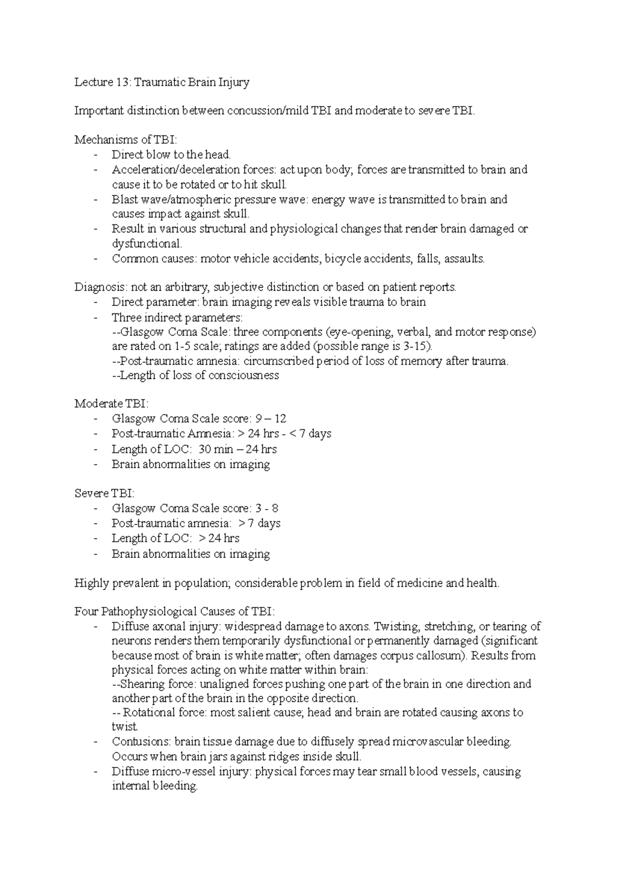 BCS 250 Unit 3 Lecture Notes - Lecture 13: Traumatic Brain Injury ...