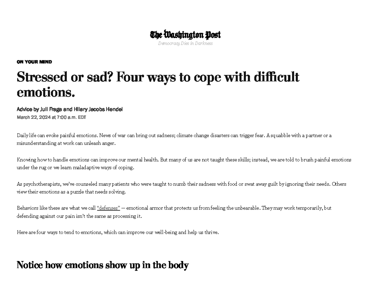 Learning to cope with difficult emotions can improve mental health ...