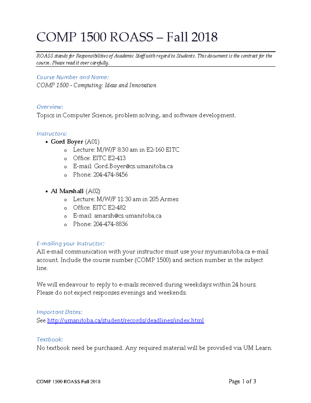 COMP 1500 Roass Fall 2018 - COMP 1500 ROASS – Fall 2018 ROASS stands ...