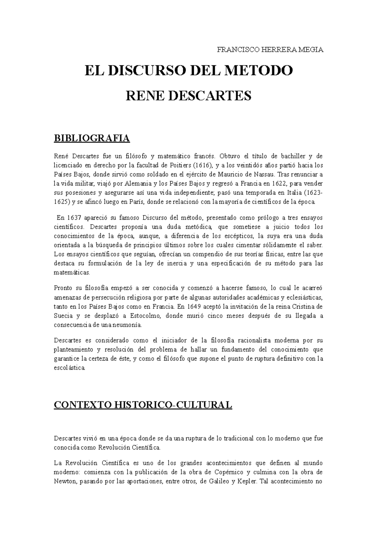 Discurso Del Metodo De Rene Descartes Resumen Por Capitulos