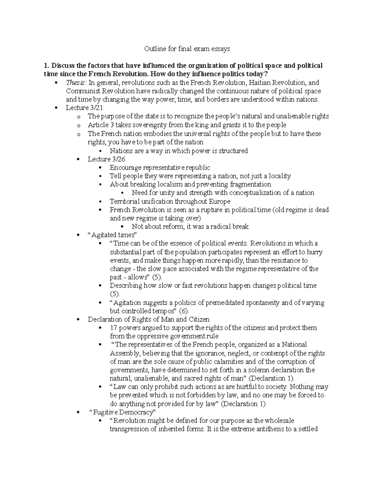 171 final outline - lecture notes - Outline for final exam essays ...