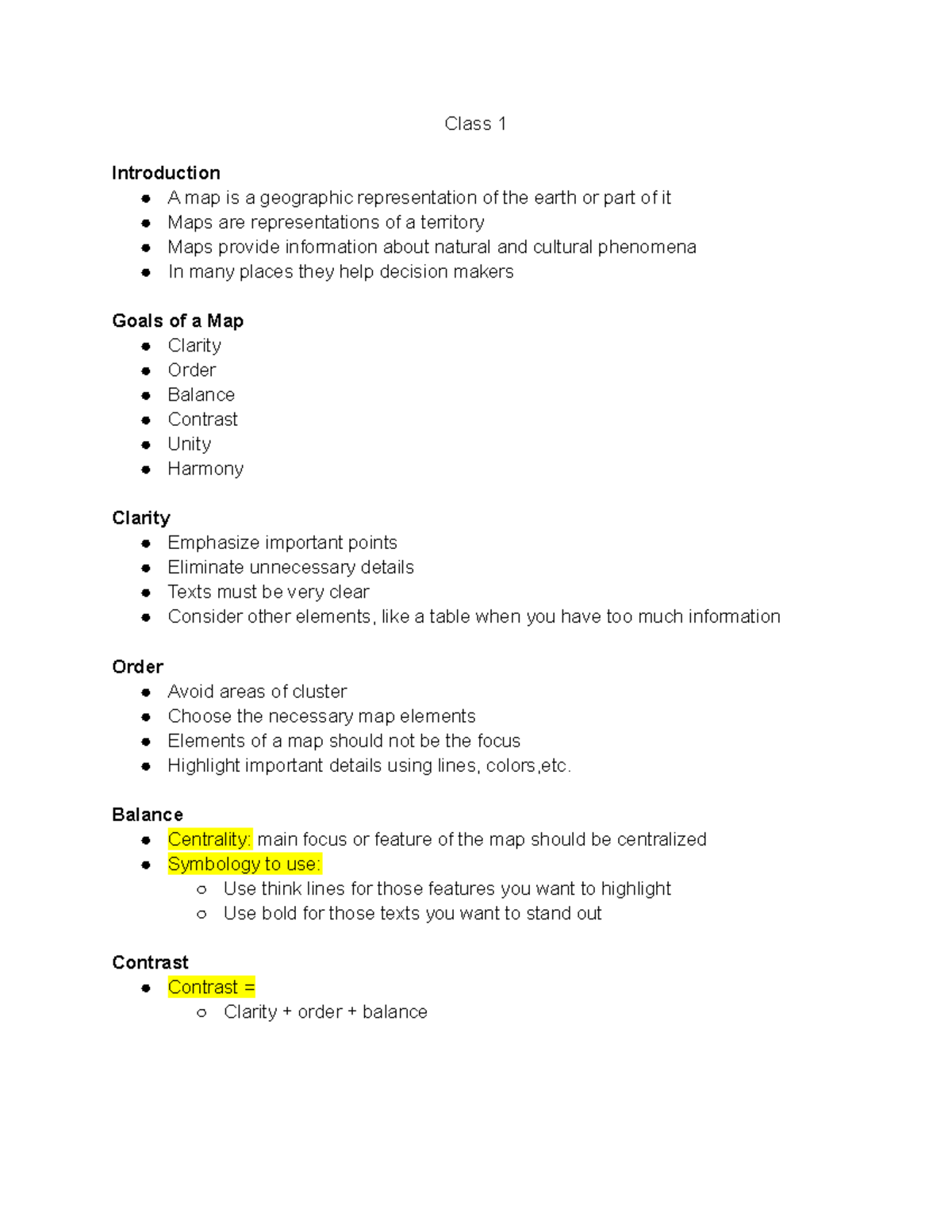 Mapping & GIS Notes - Class 1 Introduction A map is a geographic ...