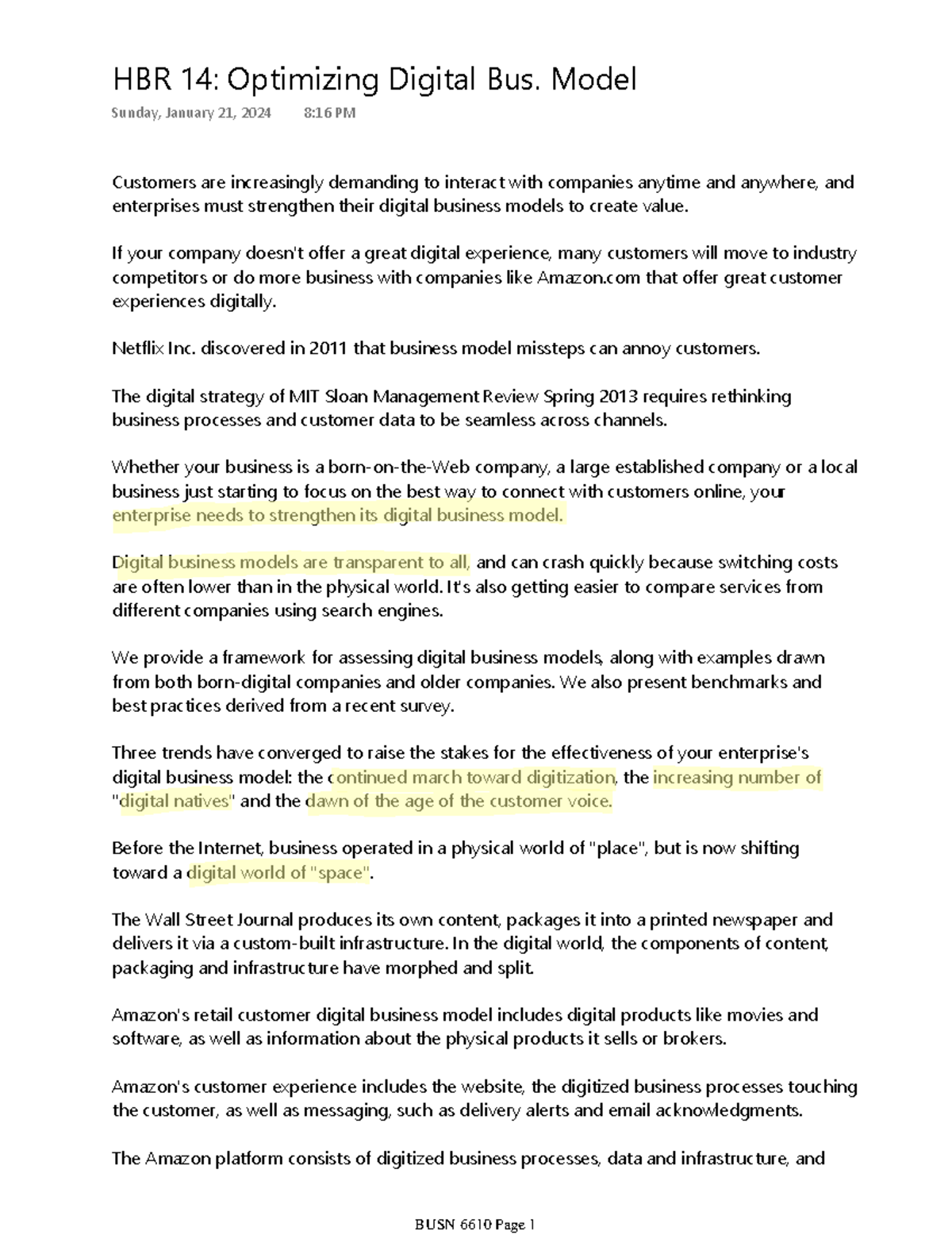 HBR Optimizing Digital Bus. Model Summary - Customers are increasingly ...