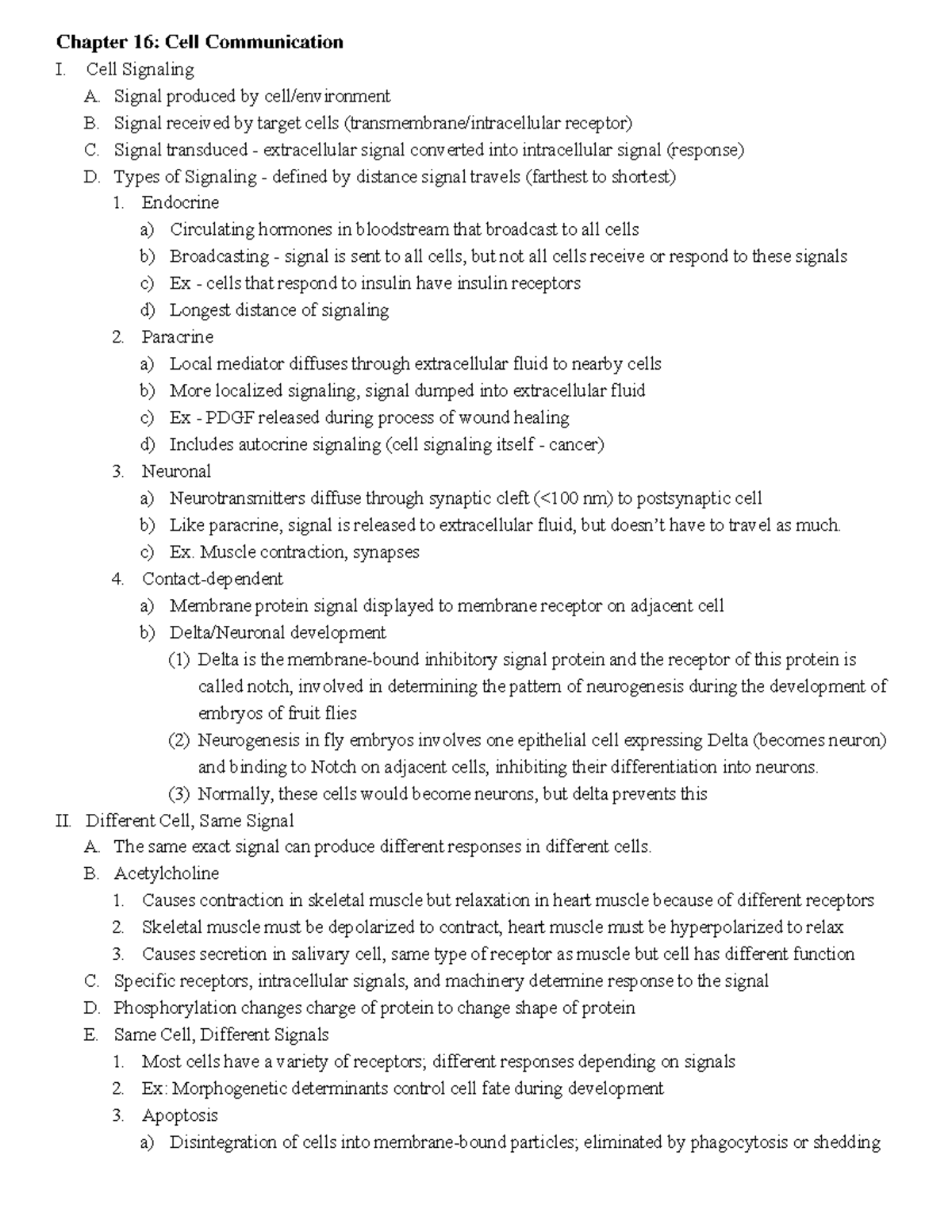book Ch 16 Notes - Chapter 16: Cell Communication I. Cell Signaling A ...