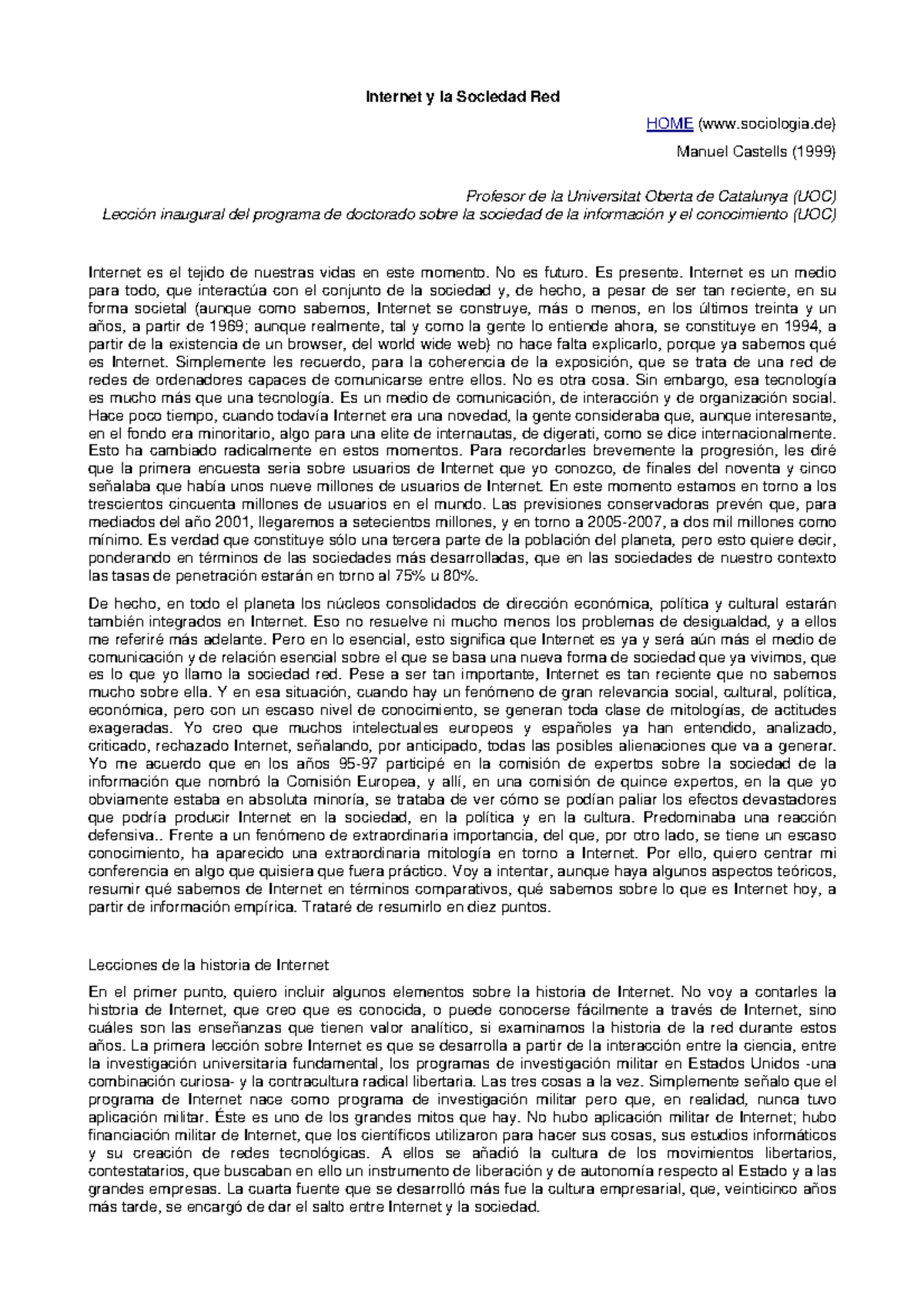 El internet y sociedad red - Internet y la Sociedad Red HOME ...