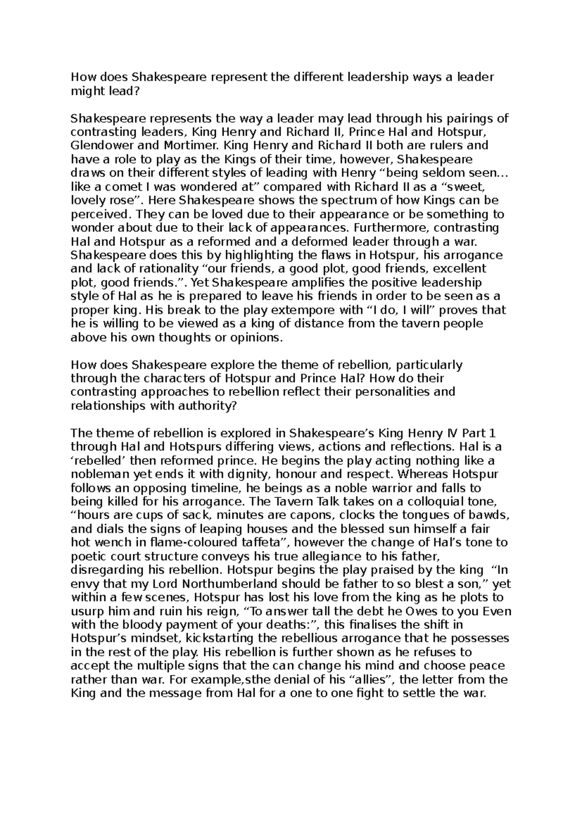English Theme Paragraphs - How does Shakespeare represent the different ...